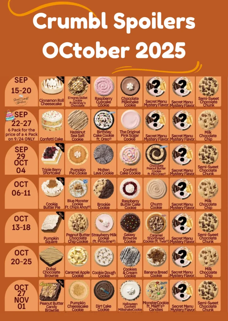 Crumbl Cookies Next Week October 6, 2025 | Sneak Peek Flavors