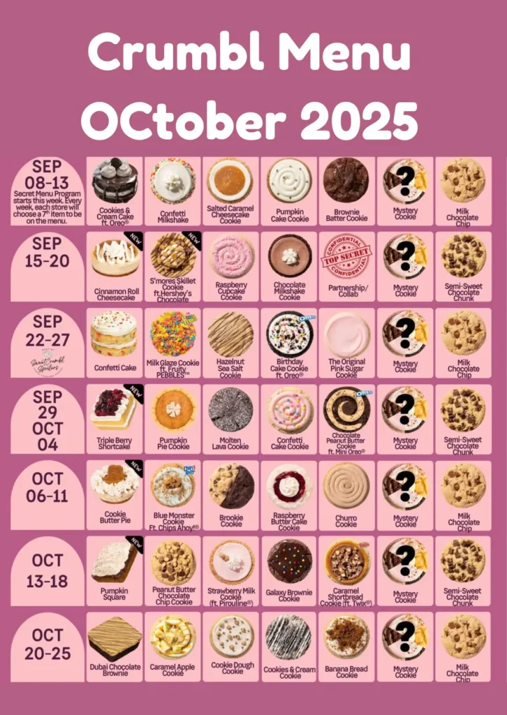 Crumbl Cookies Next Week Flavors Menu October 22, 2025